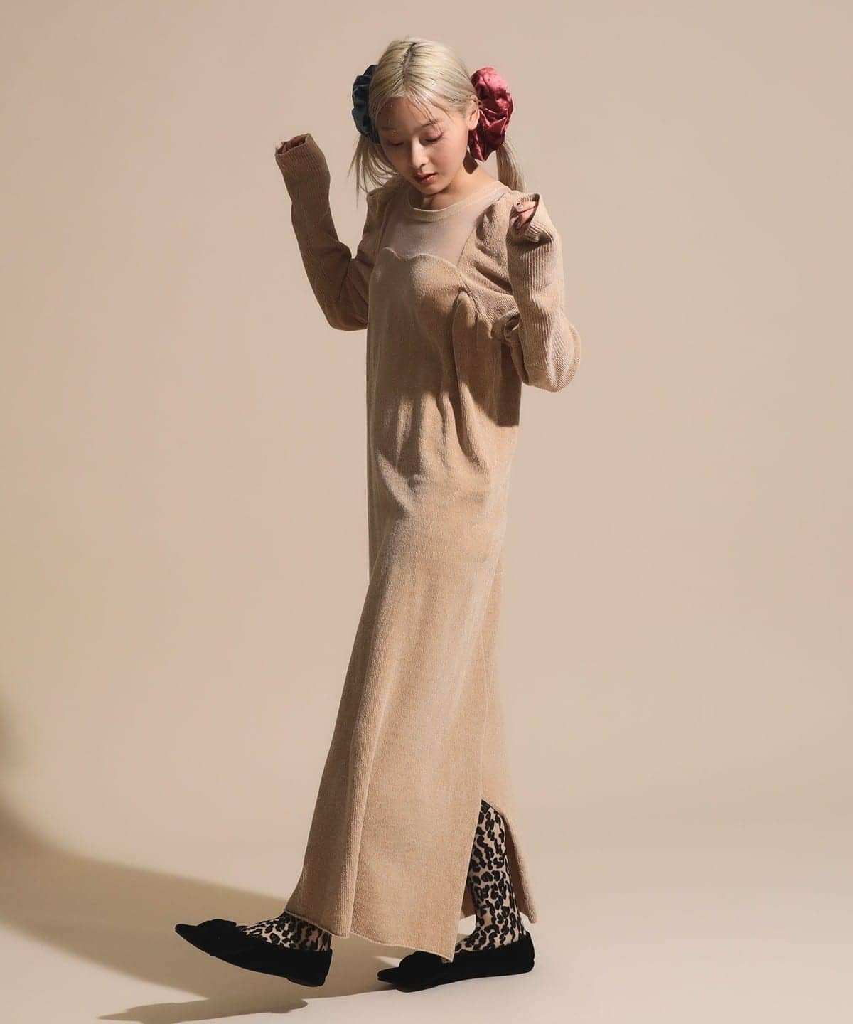 BEAMS COUTURE（ビームス クチュール）透け切替 ベロア ワンピース