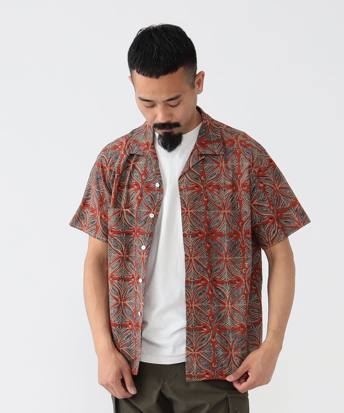 BEAMS PLUS（ビームス プラス）【タイムセール】Open Collar Block Print（シャツ・ブラウス カジュアルシャツ ...