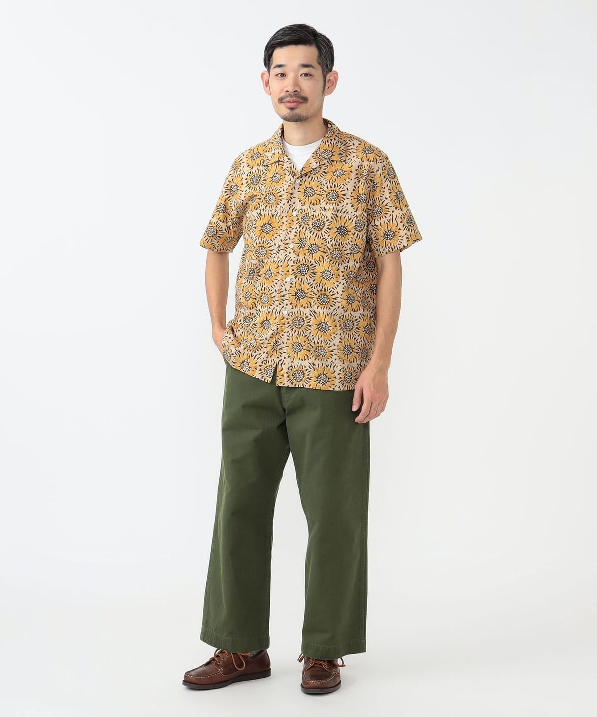 BEAMS PLUS（ビームス プラス）Open Collar Block Print Sun Flower（シャツ・ブラウス カジュアル ...