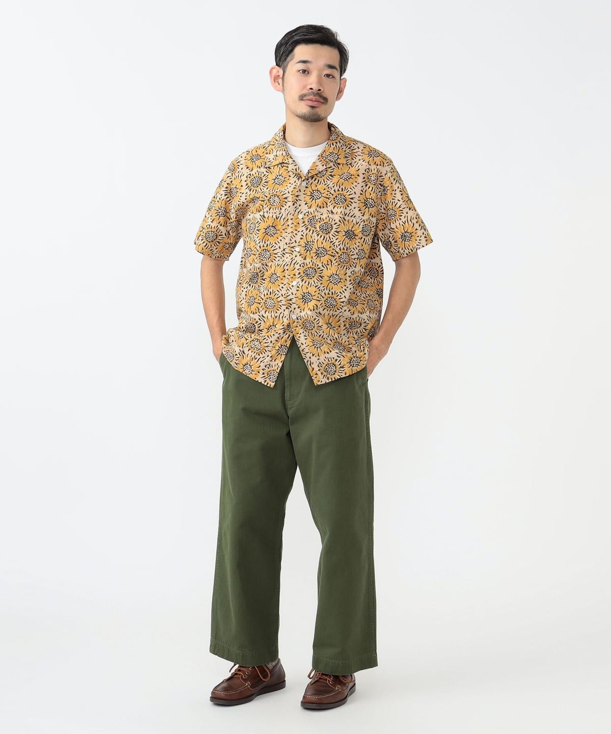 BEAMS PLUS（ビームス プラス）Open Collar Block Print Sun Flower（シャツ・ブラウス カジュアル ...