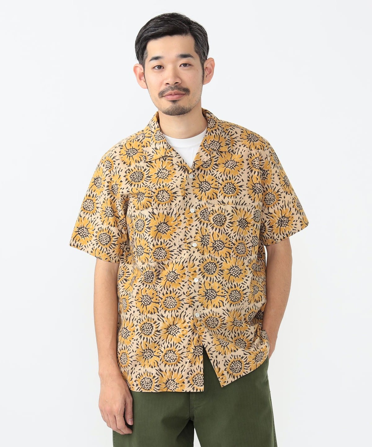 BEAMS PLUS（ビームス プラス）Open Collar Block Print Sun Flower（シャツ・ブラウス カジュアル ...