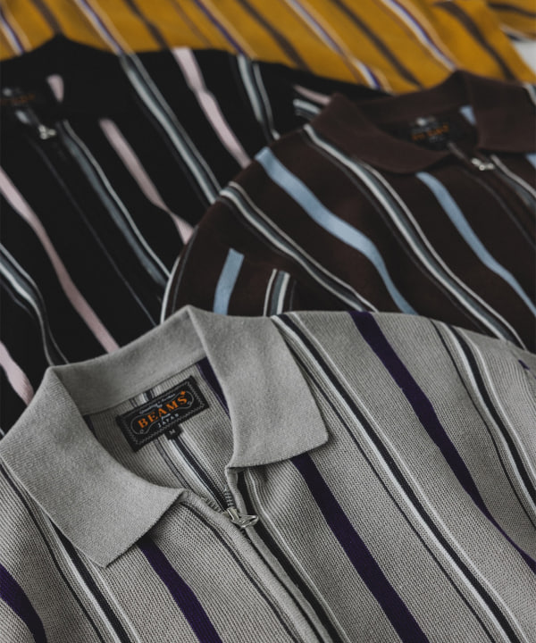 BEAMS PLUS(ビームス プラス)Zip Knit Polo Stripe(シャツ BEAMS PLUS(ビームス プラス)Zip Knit Polo Stripe(シャツ