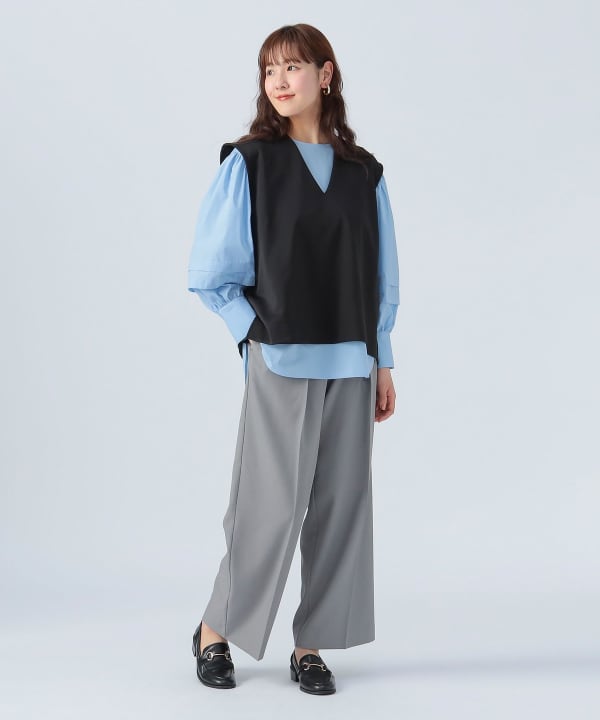 BEAMS HEART (BEAMS HEART) Tuck Sleeve Blouse x Vest (Set Item) (Shirts ...